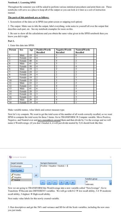 Solved Notebook I. Learning SPSS Theoghout the semester you | Chegg.com