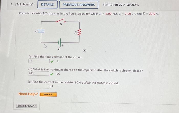 Solved Consider a series RC circuit as in the figure below | Chegg.com