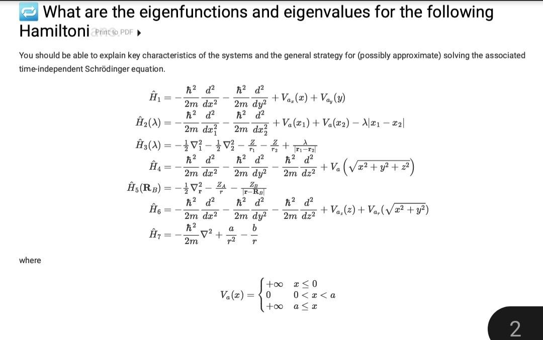 Solved What are the eigenfunctions and eigenvalues for the | Chegg.com