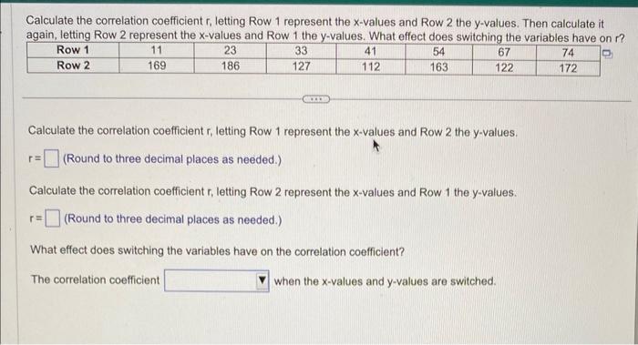 Solved Calculate the correlation coefficient r, letting Row | Chegg.com