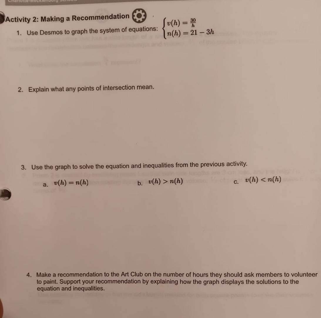 Solved Activity 2: Making a RecommendationUse Desmos to | Chegg.com