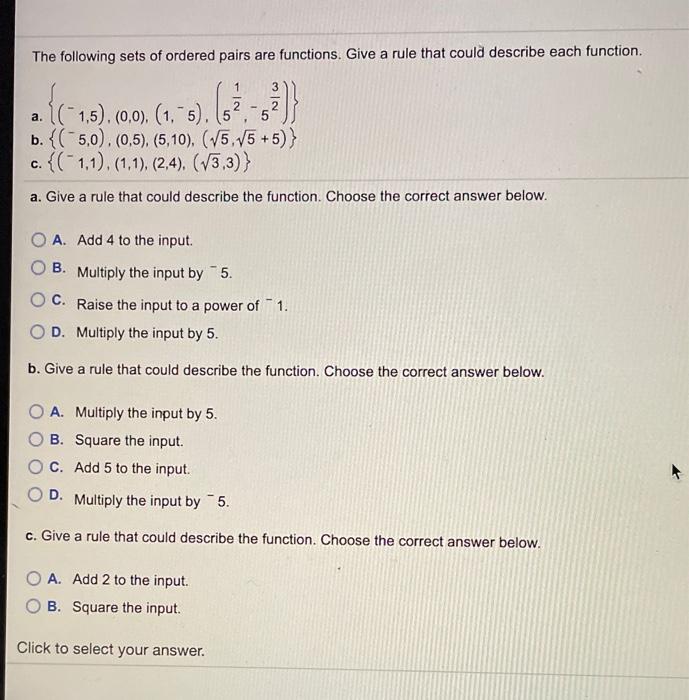 Solved The following sets of ordered pairs are functions. | Chegg.com
