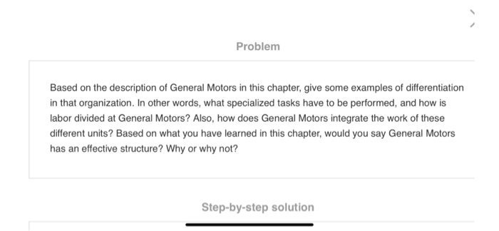 Solved Problem Based on the description of General Motors in | Chegg.com