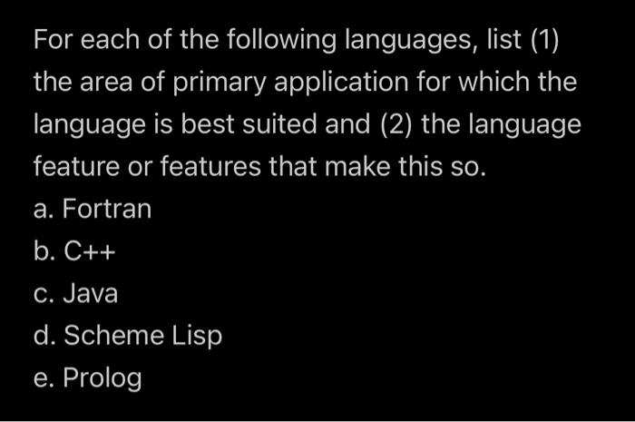 Solved For each of the following languages, list (1) the | Chegg.com