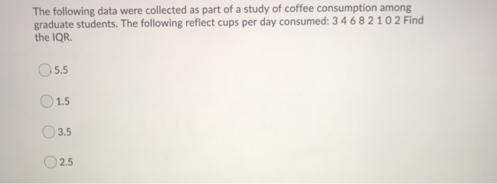 Solved The following data were collected as part of a study | Chegg.com