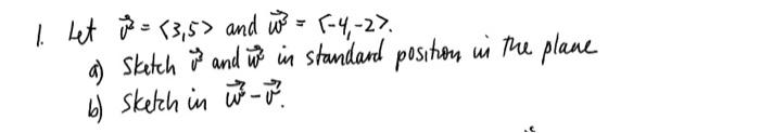 Solved 1. Let v2= 3,5 and w= −4,−2 . a) Sketch v3 and w2 in | Chegg.com
