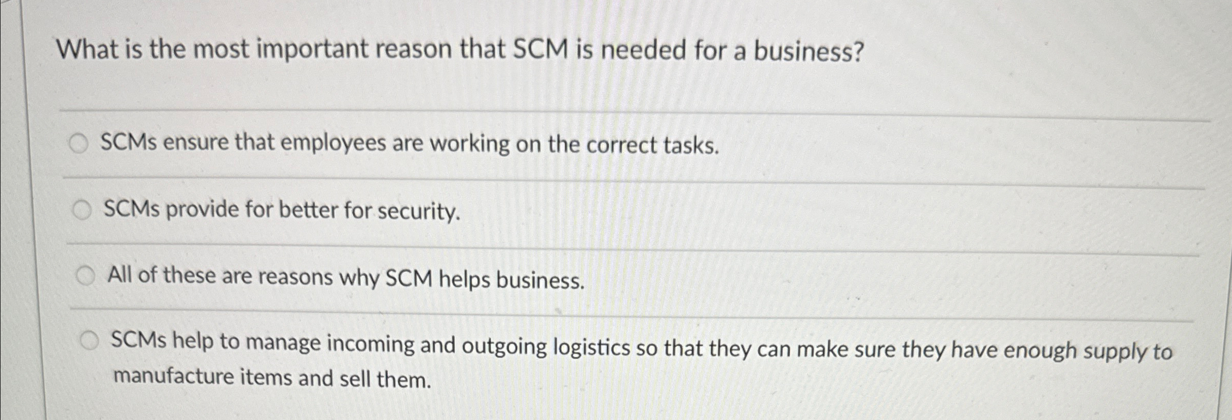 Solved What is the most important reason that SCM is needed | Chegg.com