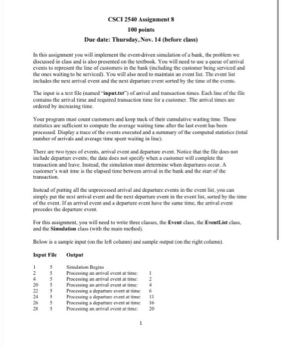 CSCI 2540 Assignments 100 points Due date: Thursday, | Chegg.com