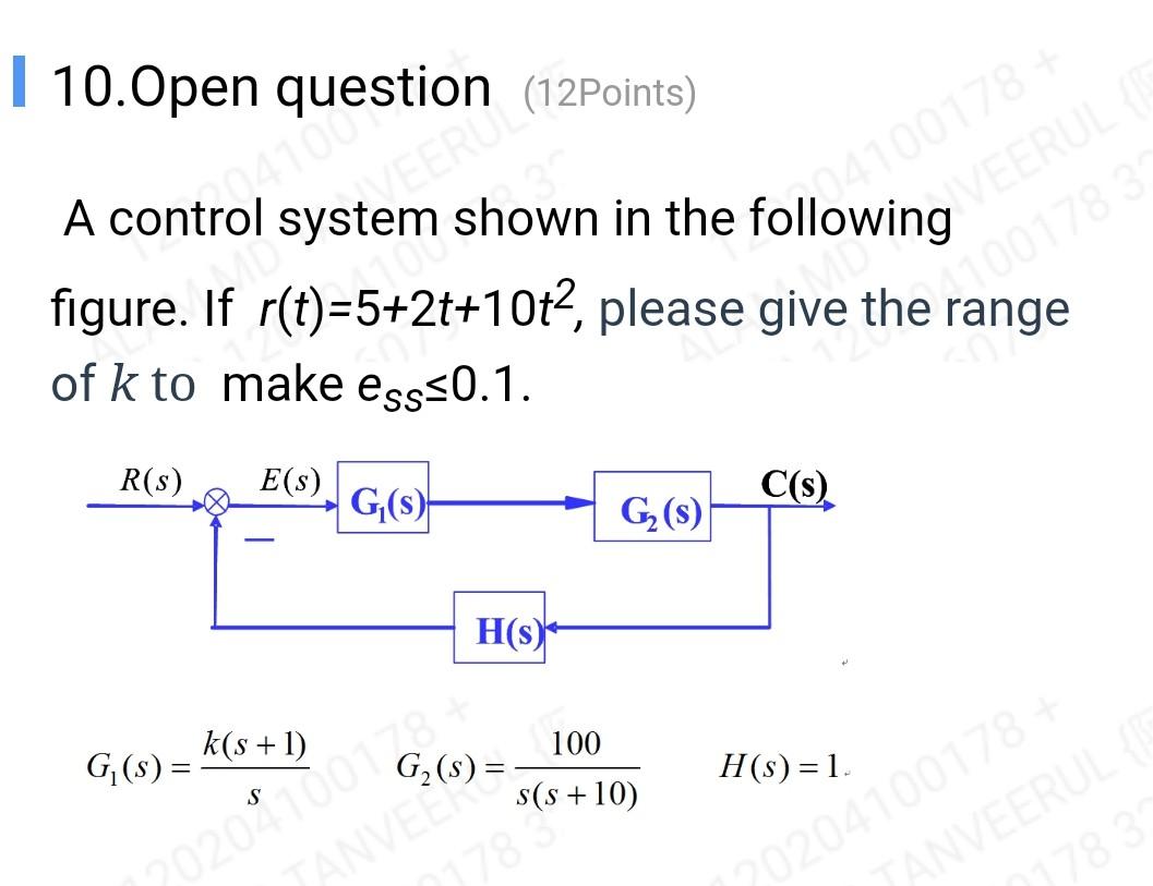 Solved 10.Open question (12Points) A control system shown in | Chegg.com