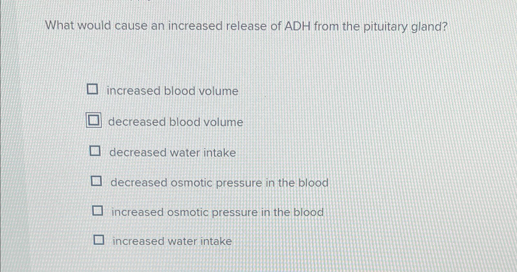 Solved What would cause an increased release of ADH from the | Chegg.com