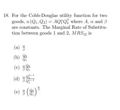 Solved For the Cobb-Douglas utility function for two goods, | Chegg.com