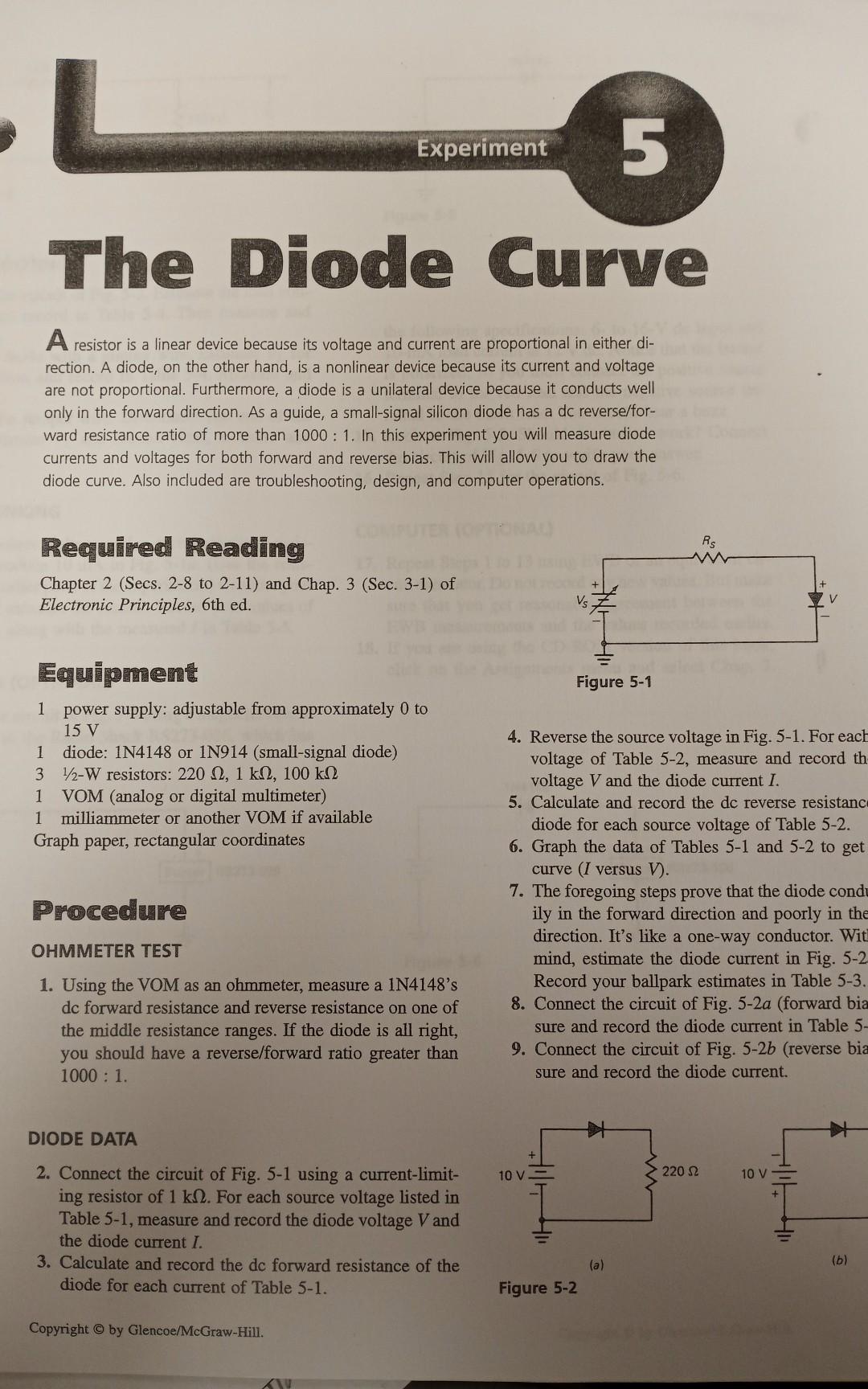 Solved experiment 5 The Diode Curve can some one post or | Chegg.com