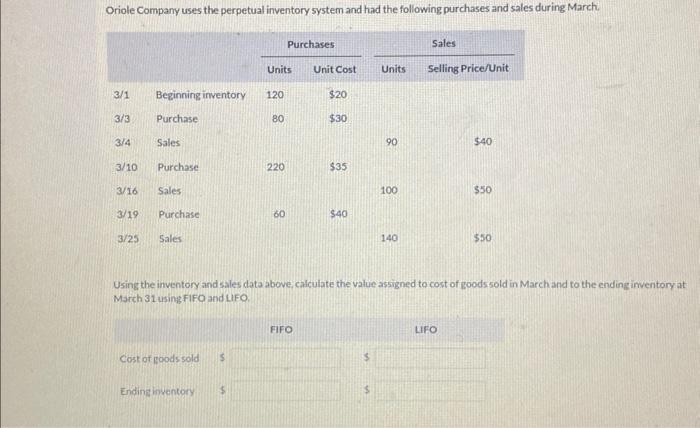 Solved Oriole Company uses the perpetual inventory system | Chegg.com