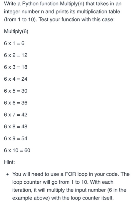 Solved Write a Python function Multiply(n) that takes in an | Chegg.com