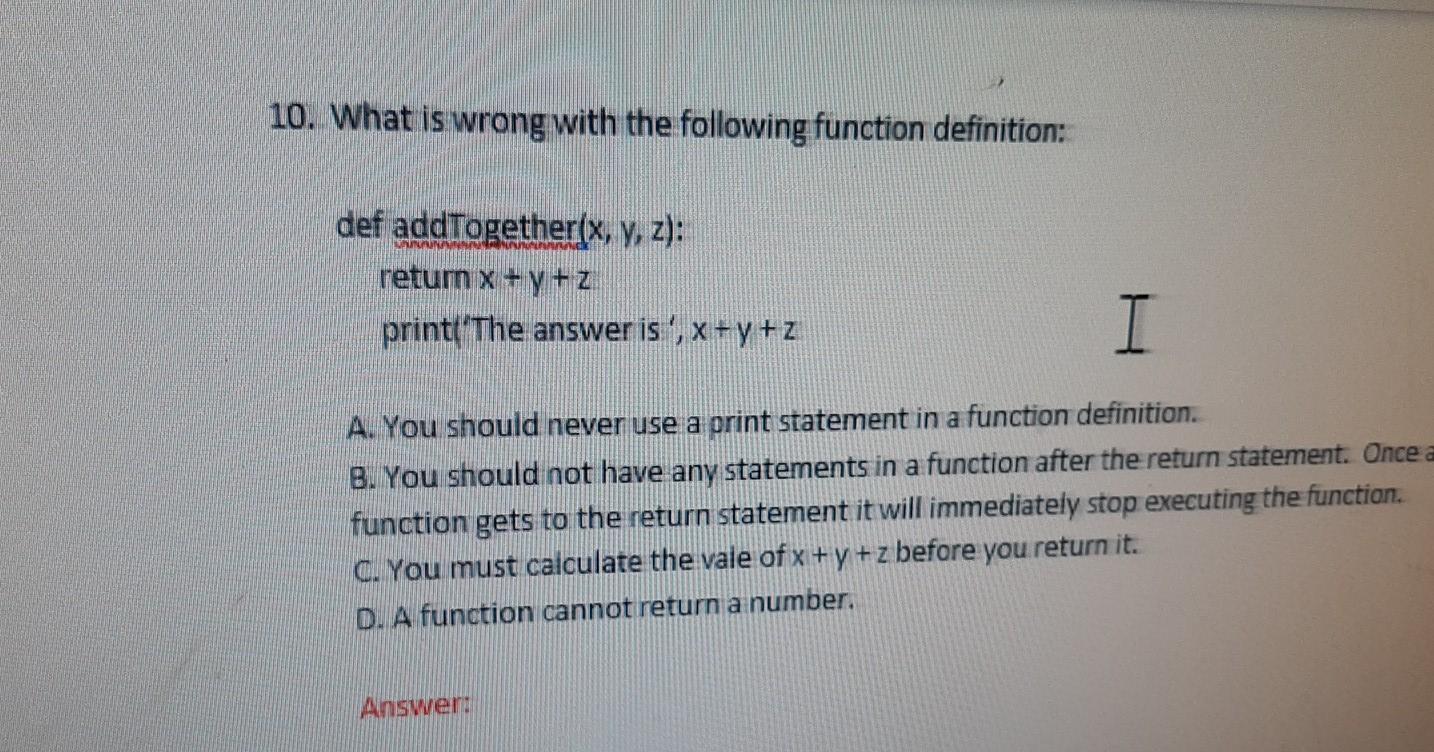 Solved 9. What will the following function return? def | Chegg.com