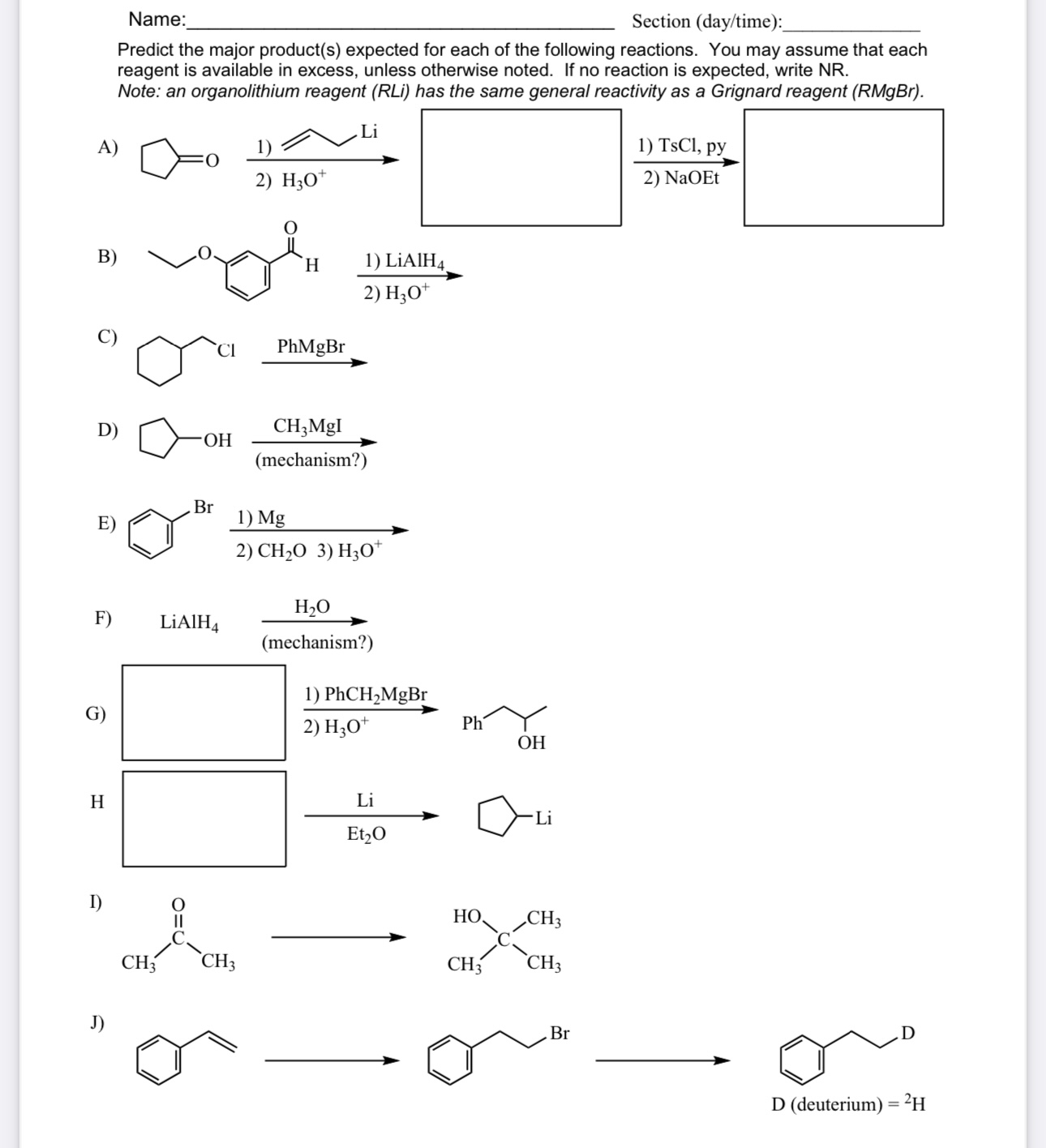 Solved NameSection (day/time):Predict the major product(s) | Chegg.com