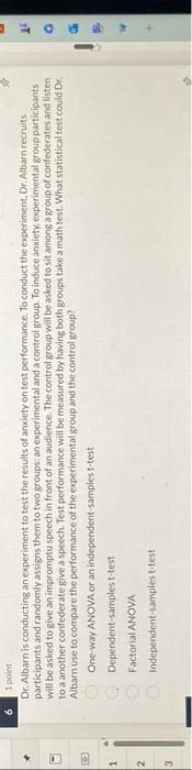 Solved tpoint: Dr. Abarn is conducting an experiment to test | Chegg.com