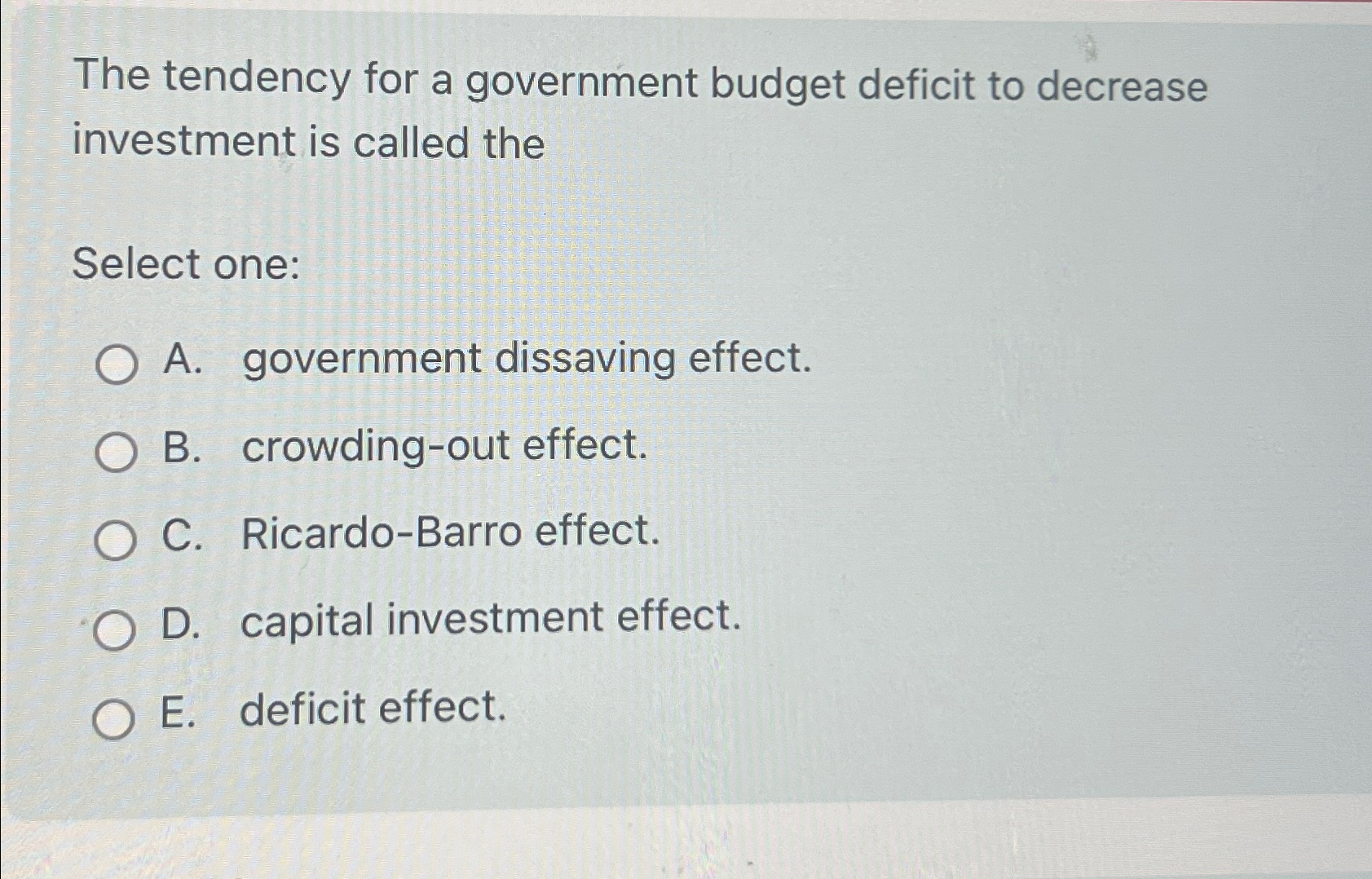 Solved The tendency for a government budget deficit to | Chegg.com