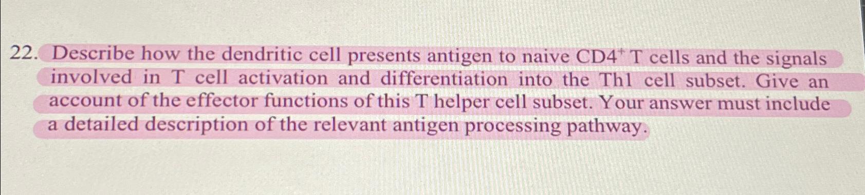 Solved Describe how the dendritic cell presents antigen to | Chegg.com