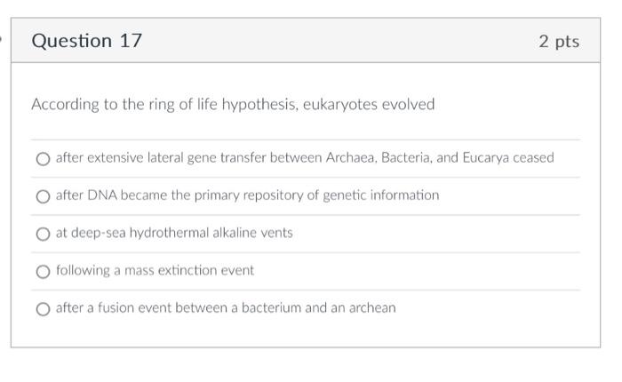 Solved According to the ring of life hypothesis, eukaryotes | Chegg.com