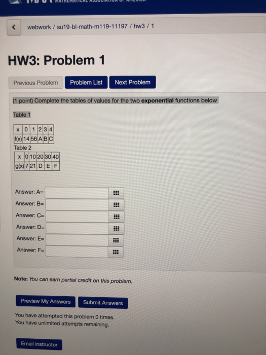 Solved complete the tables of values for the two exponential | Chegg.com