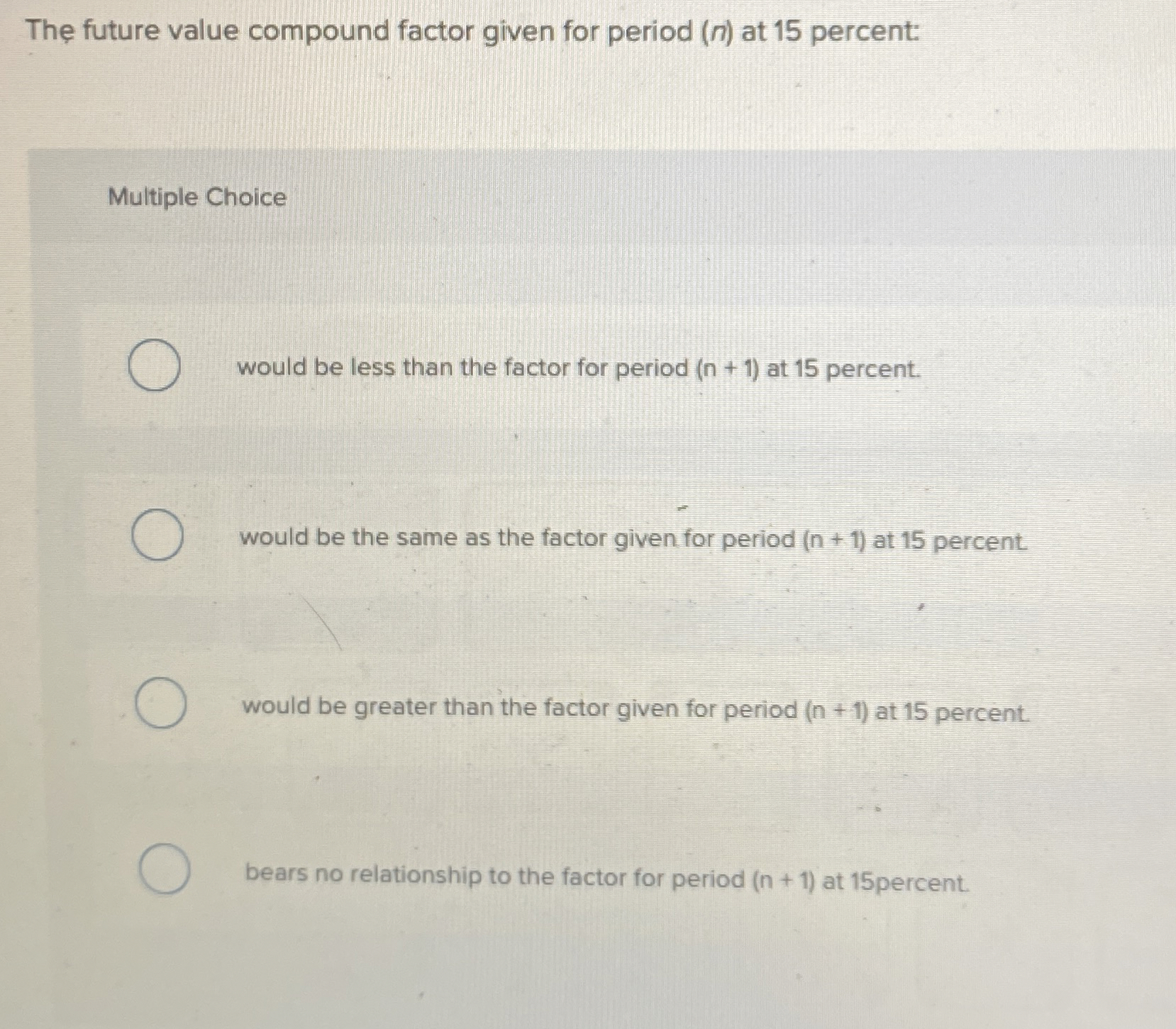 Solved The future value compound factor given for period (n) | Chegg.com