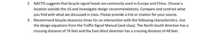 2. NACTO suggests that bicycle signal heads are | Chegg.com