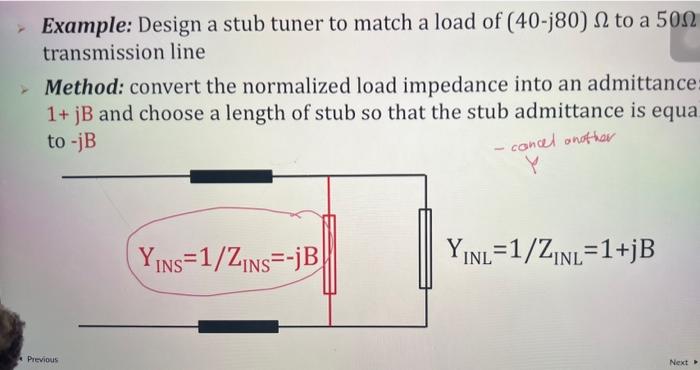 Solved Example: Design a stub tuner to match a load of | Chegg.com