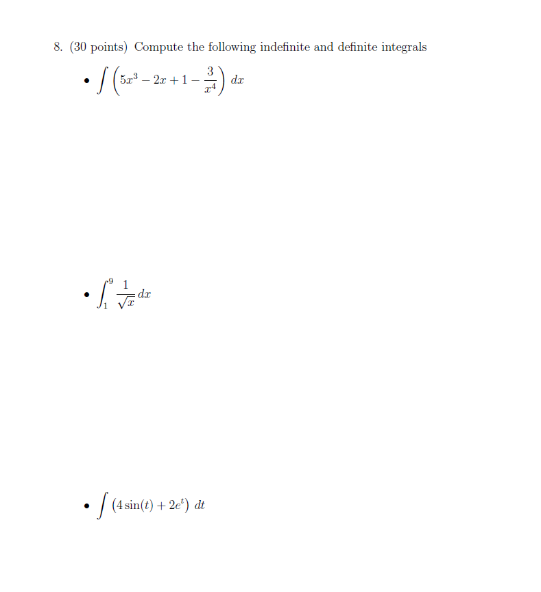 Solved (30 ﻿points) ﻿Compute the following indefinite and | Chegg.com