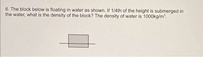 Solved 6. The block below is floating in water as shown. If | Chegg.com