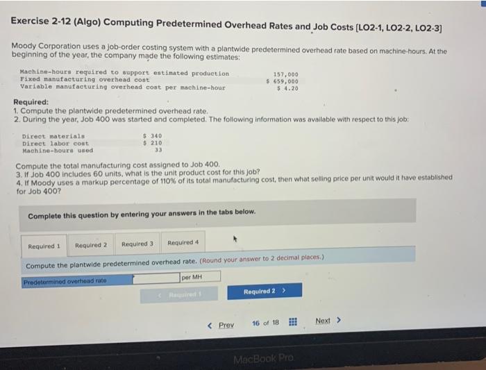 Solved Exercise 2-12 (Algo) Computing Predetermined Overhead | Chegg.com