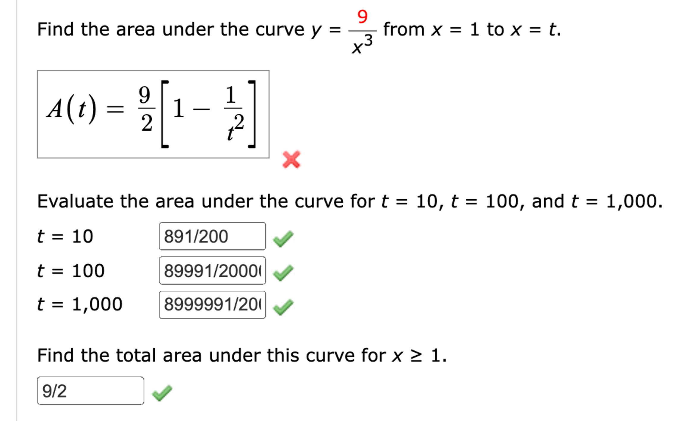 Solved Find the area under the curve y=9x3 ﻿from x=1 ﻿to | Chegg.com