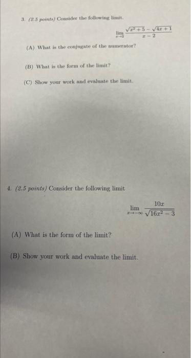 Solved 3. (2,5 points) Consider the following limit. | Chegg.com