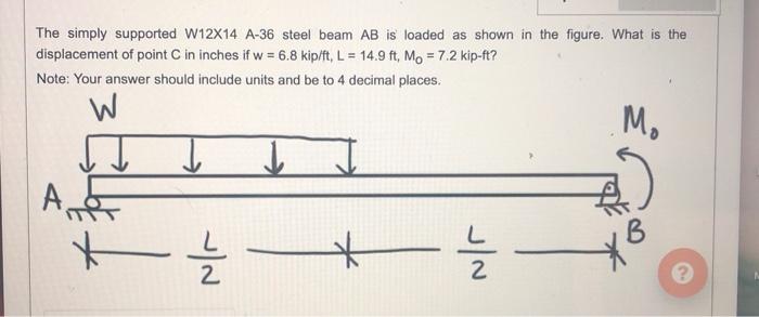 Solved The simply supported W12X14 A-36 steel beam AB is | Chegg.com