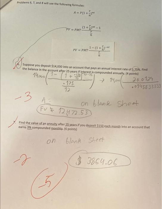 Solved Problems 6, 7, and 8 will use the following formulas: | Chegg.com