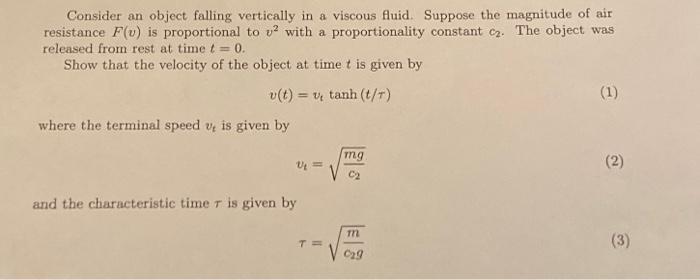 Solved Consider an object falling vertically in a viscous | Chegg.com