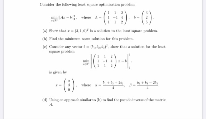 13 Consider the following least square optimization | Chegg.com