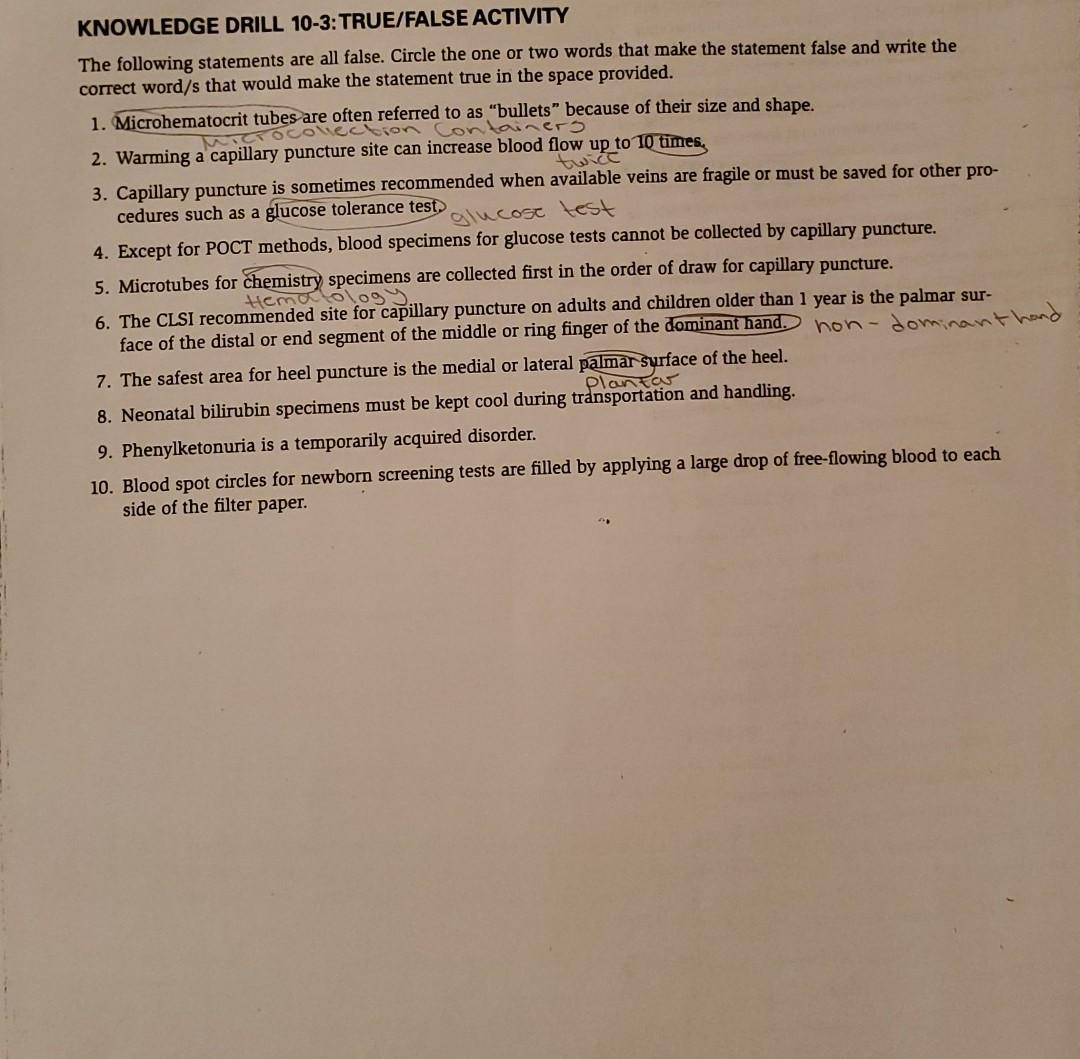 Solved KNOWLEDGE DRILL 10-3:TRUE/FALSE ACTIVITY The | Chegg.com