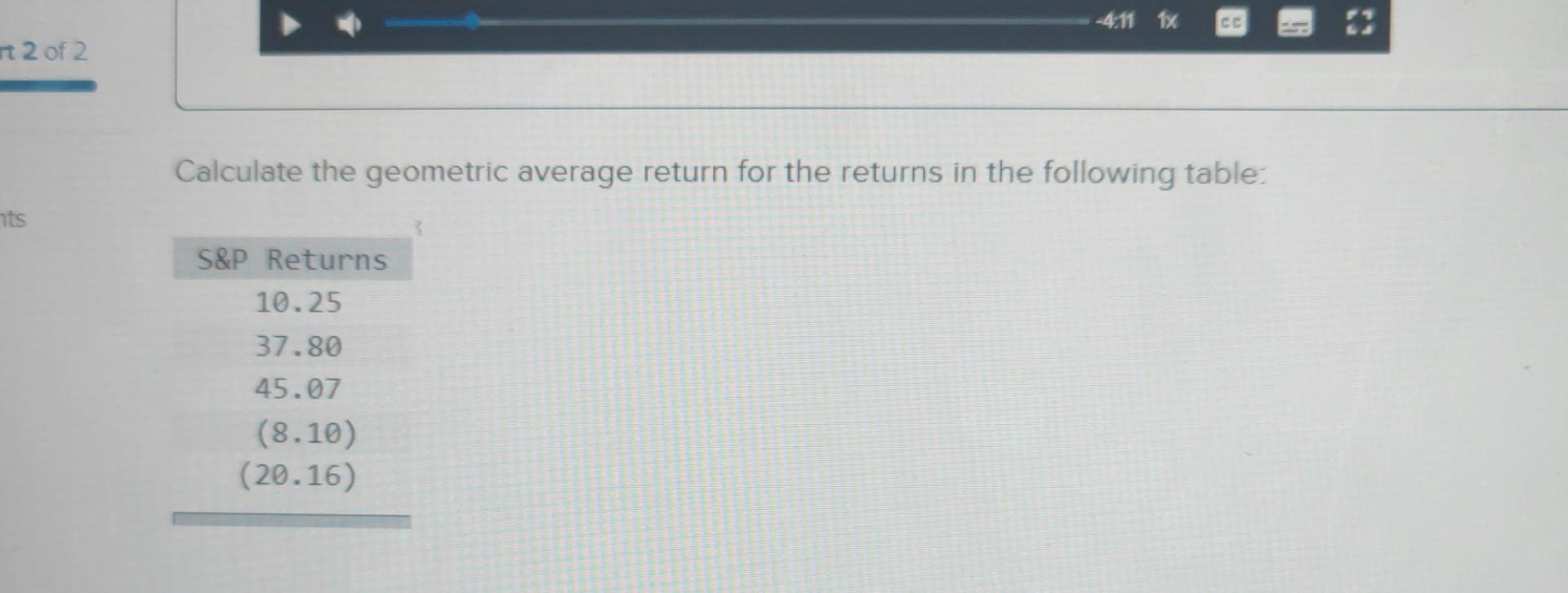 Solved Calculate the geometric average return for the | Chegg.com