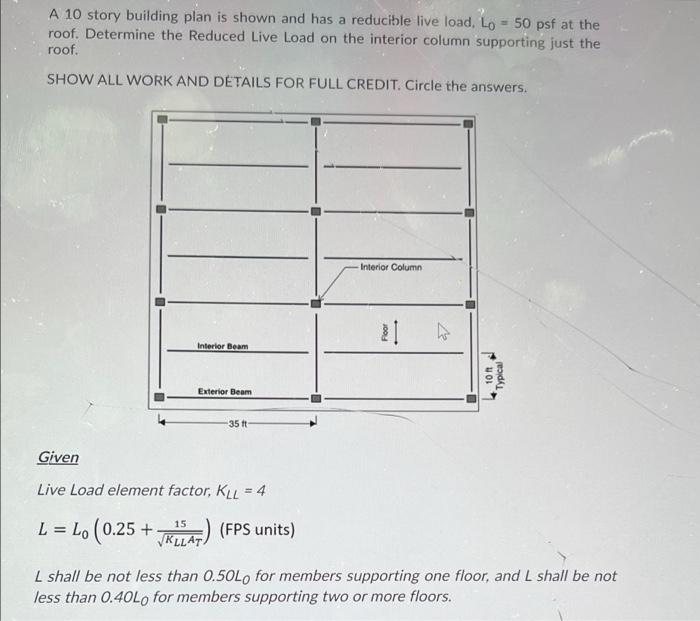 Solved A 10 story building plan is shown and has a reducible | Chegg.com