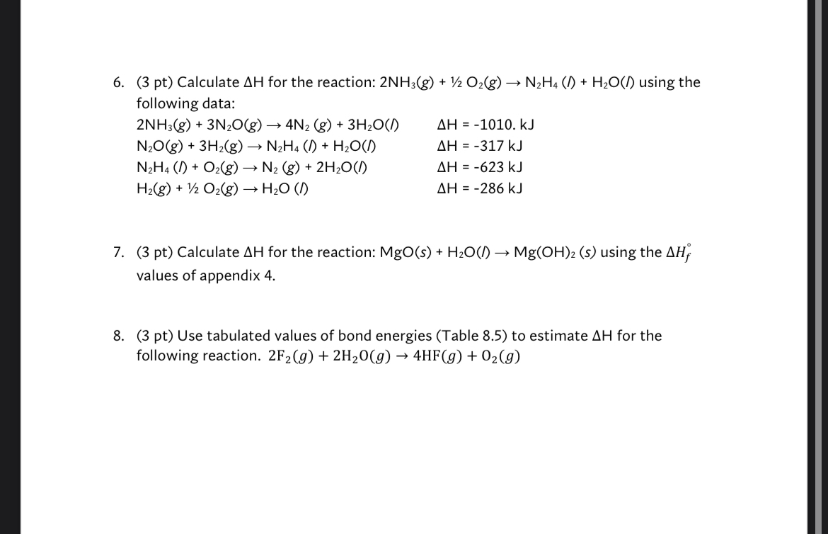 Solved (3 ﻿pt) ﻿Calculate ΔH ﻿for the reaction: | Chegg.com