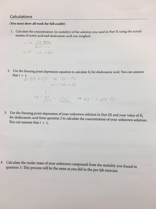 Solved Data Part I: Freezing Point of Pure Solvent Mass of | Chegg.com