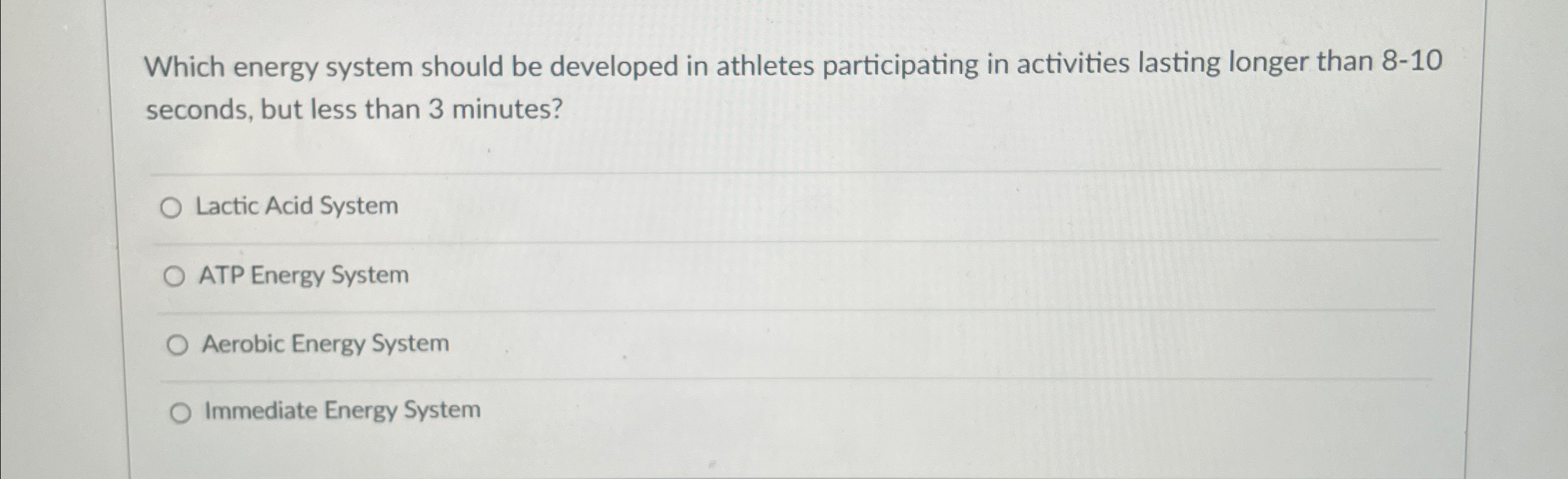 Solved Which energy system should be developed in athletes | Chegg.com