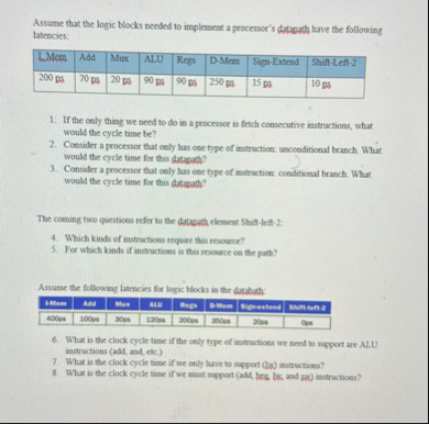 Solved Assume that the logic blocks needed to implement a | Chegg.com