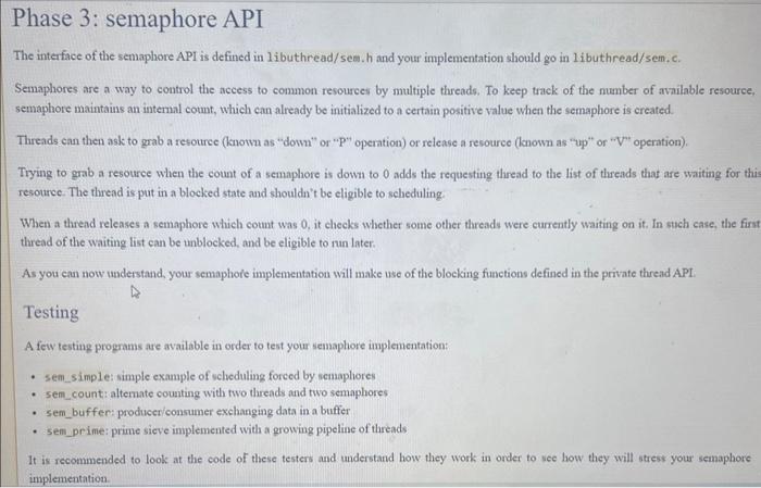 Solved The interface of the semaphore API is defined in | Chegg.com