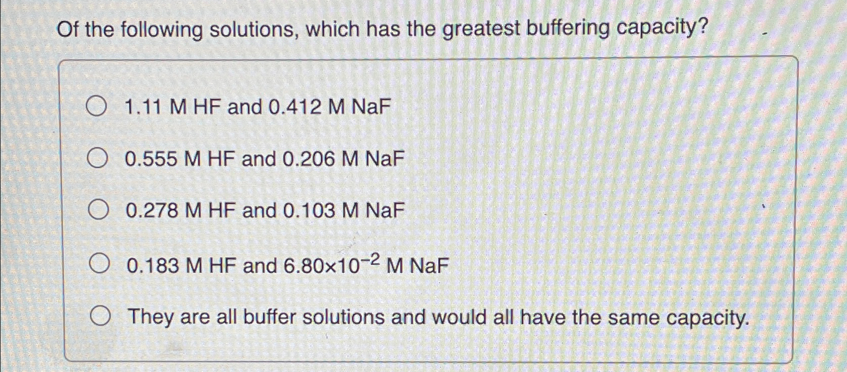 Solved Of the following solutions, which has the greatest | Chegg.com