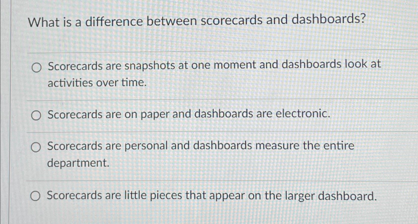 Solved What is a difference between scorecards and | Chegg.com