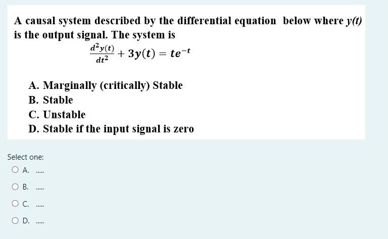 Solved A causal system described by the differential | Chegg.com