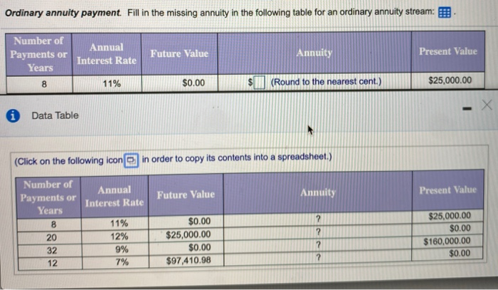 Solved Ordinary annuity payment. Fill in the missing annuity | Chegg.com