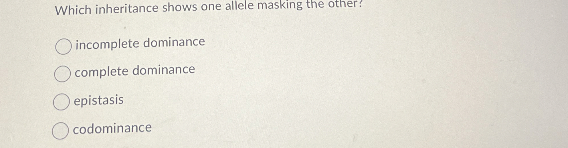 Solved Which inheritance shows one allele masking the | Chegg.com